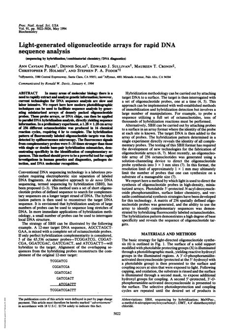 Pdf Light Generated Oligonucleotide Arrays For Rapid Dna Sequence