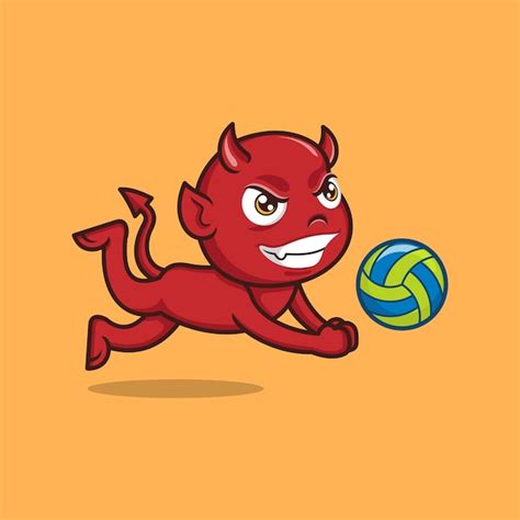 Premium Vector Cute Cartoon Devil Playing Volleyball