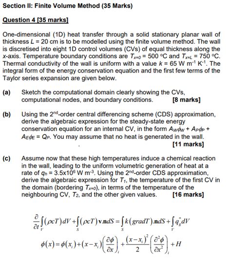 Section II Finite Volume Method Marks Question Chegg Com