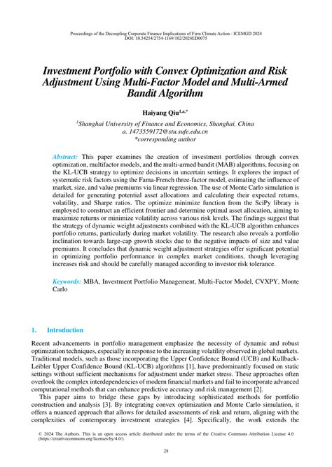 Pdf Investment Portfolio With Convex Optimization And Risk Adjustment Using Multi Factor Model