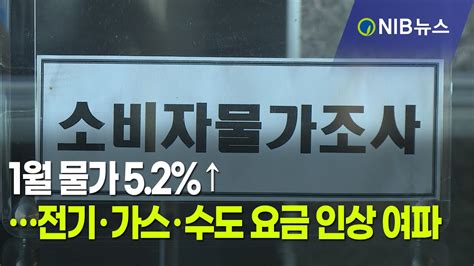 Nib 뉴스 1월 물가 52↑전기·가스·수도 요금 인상 여파 Youtube