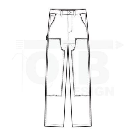 Slim Fit Double Knee Carpenter Pants Flat Technical Drawing