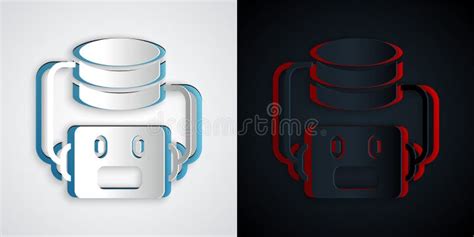 Paper Cut Artificial Intelligence Robot Icon Isolated On Grey And Black Background Machine