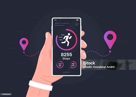 보수계 개념 휴대 전화 화면 일러스트 평면 만화 스타일 실행 추적기와 스마트 폰 실행 또는 휴대 전화에 카운터 스포츠 기술에 대한 피트니스 추적 응용 프로그램 벡터