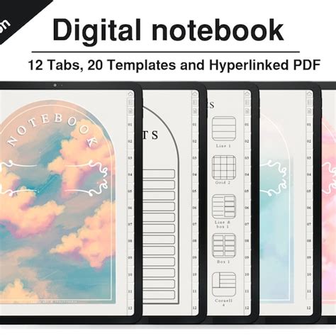 Digital Notebook 12 Hyperlinked Tabs Goodnotes Notability Etsy