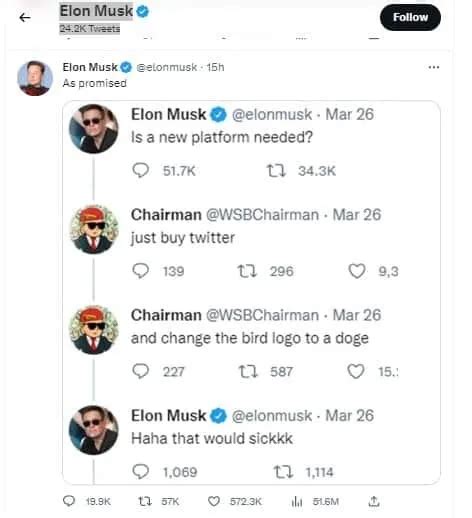 Elon Musk Replaces The Twitter Bird Logo To A Doge Meme