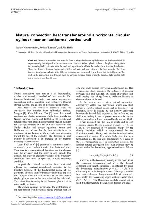 Pdf Natural Convection Heat Transfer Around A Horizontal Circular Cylinder Near An Isothermal