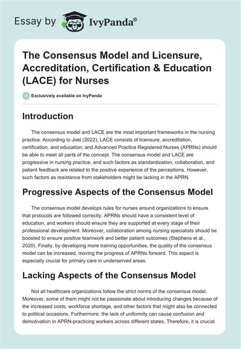 The Consensus Model And Licensure Accreditation Certification And Education Lace For Nurses