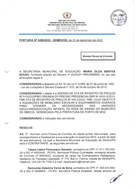 Portaria Nº 0280 2022 Semed Gs Prefeitura Municipal De Óbidos