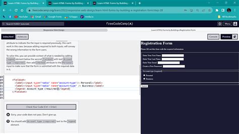 Learn HTML Forms By Building A Registration Form Step 28 HTML CSS The FreeCodeCamp Forum