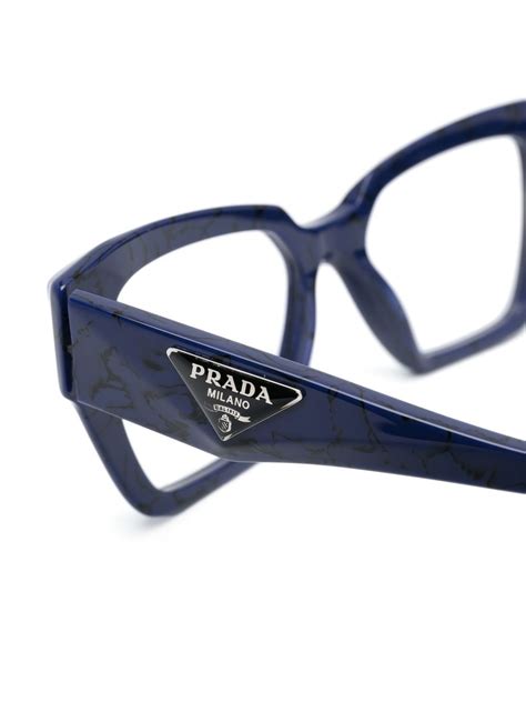 Prada Eyewear Logo Plaque Glasses Blue Farfetch