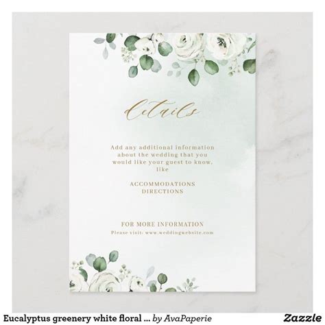Eucalyptus Greenery White Floral Rustic Wedding Enclosure Card Zazzle