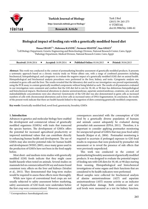 Pdf Biological Impact Of Feeding Rats With A Genetically Modified