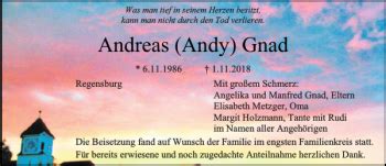 Traueranzeigen Von Andreas Gnad Mittelbayerische Trauer