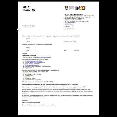 Surat Pengesahan Pelajar Uitm Cuti Khas Uitm Fill Online Printable