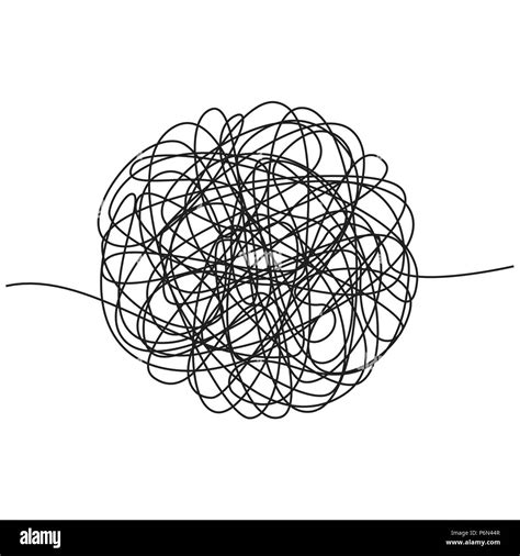 Hand Drawn Tangle Of Tangled Thread Sketch Spherical Abstract Scribble Shape Chaotic Black