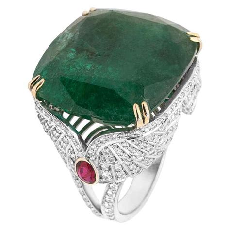 18 Karat White Gold Emerald Ruby And Diamond Cocktail Ring For Sale At