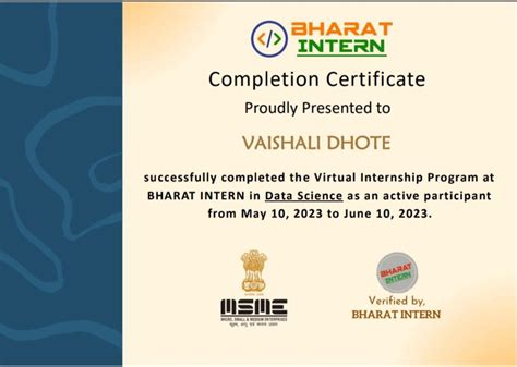 Vaishali Dhote On Linkedin Bharatintern Certificateofachievement