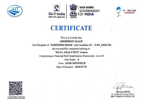 Dataanalytics Certificateearned Skillindia Governmentofindia