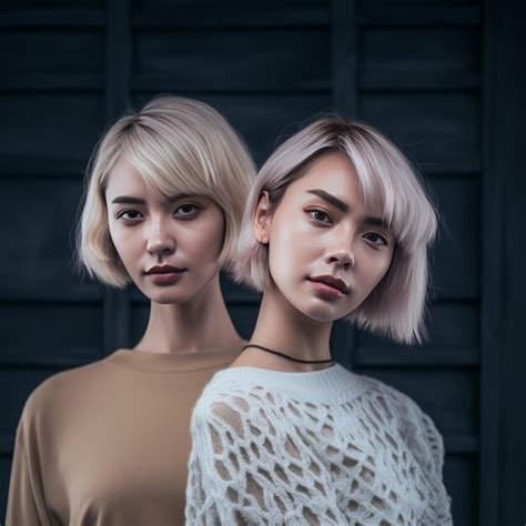 Premium Photo Two Stylish Short Hair Girls Instagram Models Generative Ai