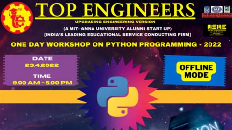 One Day Workshop On Python Programming Python 2022 Tickets By Top Engineers Saturday April