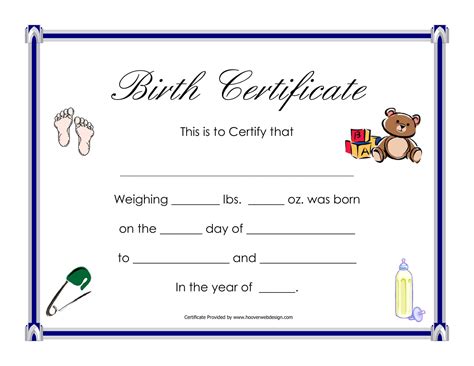 Free Printable Birth Certificate Templates Pdf Blank Fillable