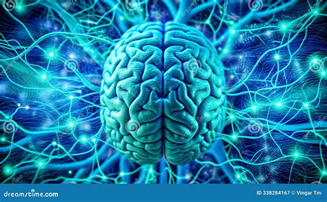 A 3d Illustration Of A Human Brain With Glowing Blue Neural Pathways