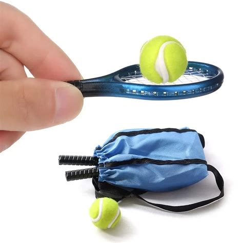4 Pcs Set Boneca Raquete De T Nis Kits Miniatura Raquete Bola Saco