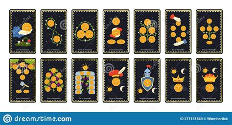 Minor Arcana Coins Tarot Cards Suit Of Ace Knight King Queen And