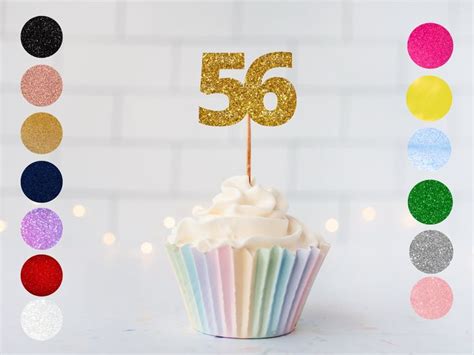 Number Fifty Six Cupcake Glitter Topper 56th Wedding Anniversary