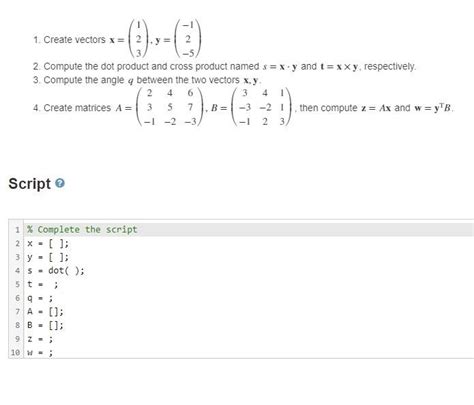Solved 1 Create Vectors X 2 20 2 Compute The Dot