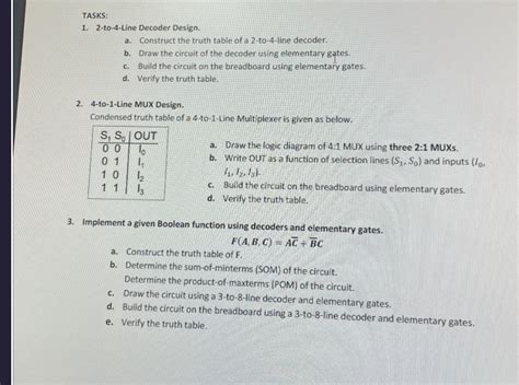 Solved TASKS 2 To 4 Line Decoder Design A Construct The Chegg