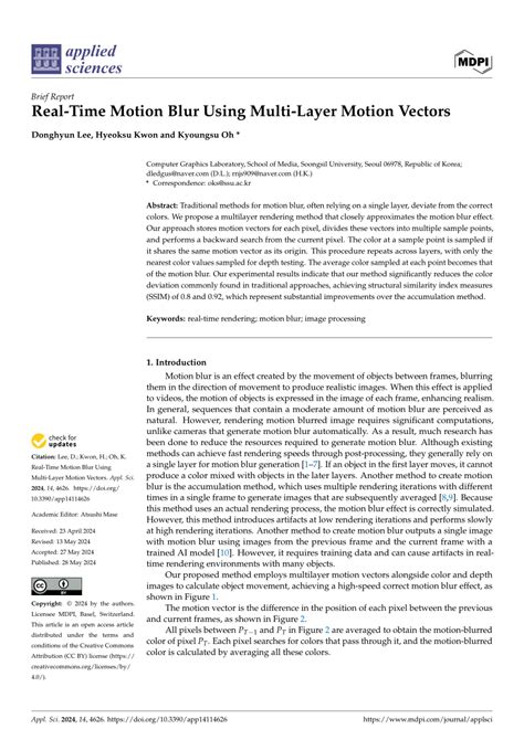 Pdf Real Time Motion Blur Using Multi Layer Motion Vectors