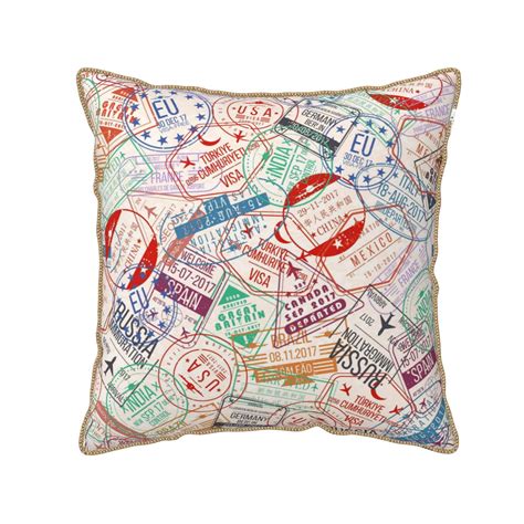 Kll Passport Stamp Decorative Throw Pillow Covers Velvet Soft For Couch