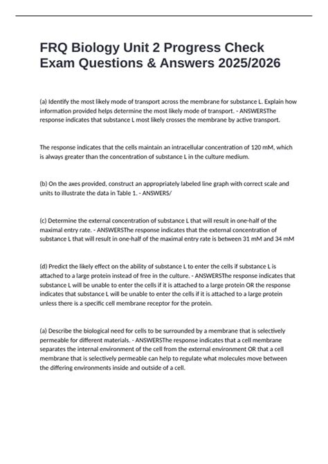 Frq Biology Unit 2 Progress Check Exam Questions And Answers 2025 2026 Frq Biology Unit 2