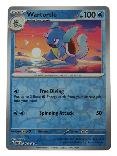 Oryginalna Karta Pokemon 151 Wartortle Mew 008165 Reverse Holo Stan