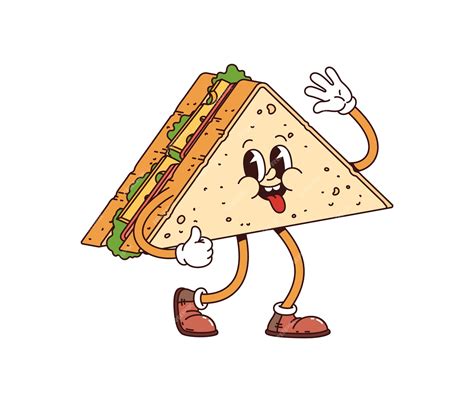 Premium Vector Sandwich Retro Groovy Breakfast Character Walking