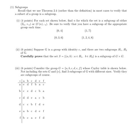 solved 1 subgroups recall that we use theorem 2 4 rather