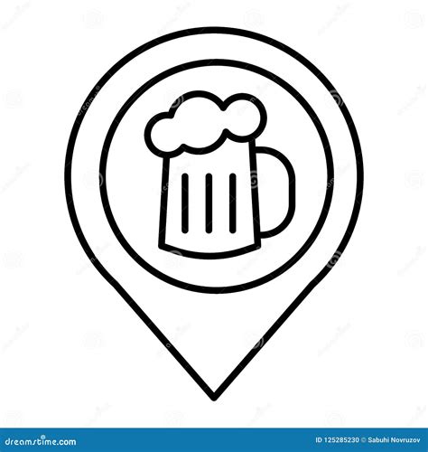 Map Pin Pointer Glass Of Beer Thin Line Icon Location Beer Mug Vector