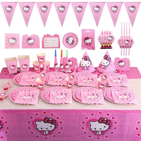 산리오 헬로 키티 생일 파티 장식 소녀 만화 종이 연회 축제 파티 용품 접시 식탁보 식기 세트 Aliexpress