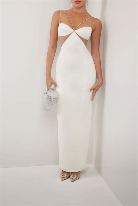 White Diamante Strap Cutout Maxi Dress Xs Pretty Dresses Casual