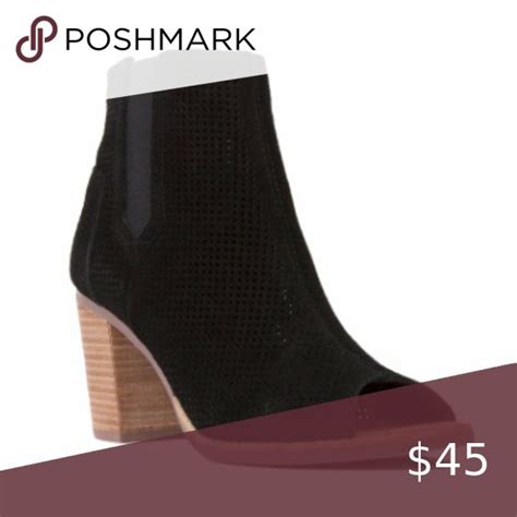 Toms Majorca Perforated Suede Peep Toe Booties In Black