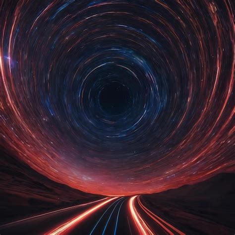 Premium AI Image Travel Through Stars Trails Blue Red Glow Line