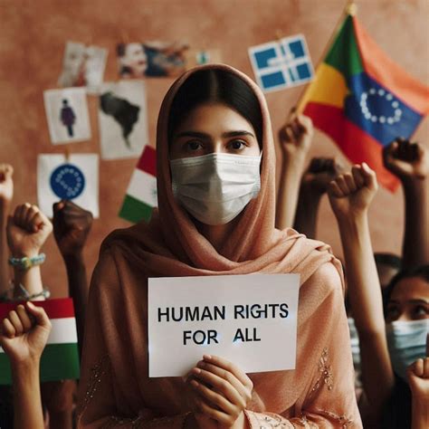 A Woman Holds A Sign That Says Human Rights For All Premium Ai