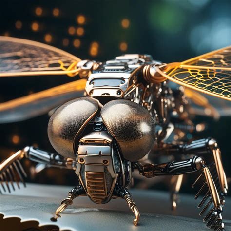 A Robotic Metal Dragonfly In The Future Stock Illustration