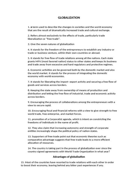 Globalization Questions Pdf Globalization Market Economics