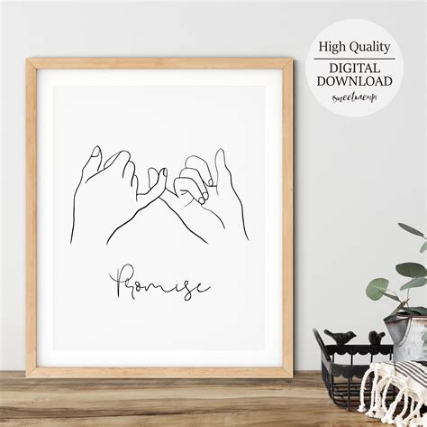 Pinky Swear Line Art Couple Line Drawing Pinky Promise Hands Etsy