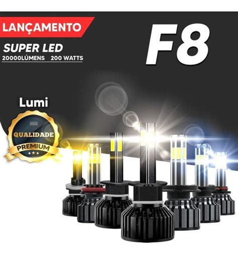 Kit Lampada F8 Farol Super Led 8d 200w 24000 Lumen Dc 9v 60v Encaixe H1