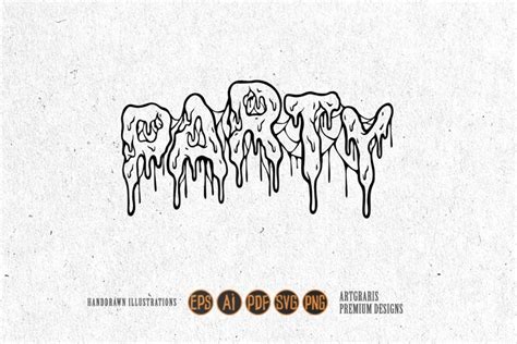 Scary Dripping Party Word Hand Lettering Font Silhouette