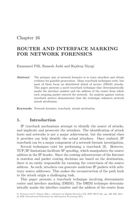 Pdf Router And Interface Marking For Network Forensics